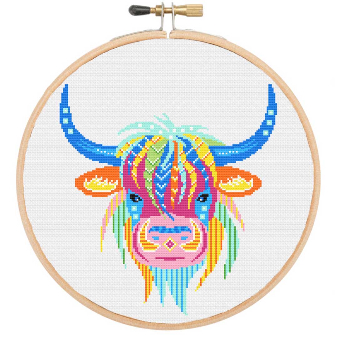 Highland cow mandala cross stitch kit | Yiotas XStitch