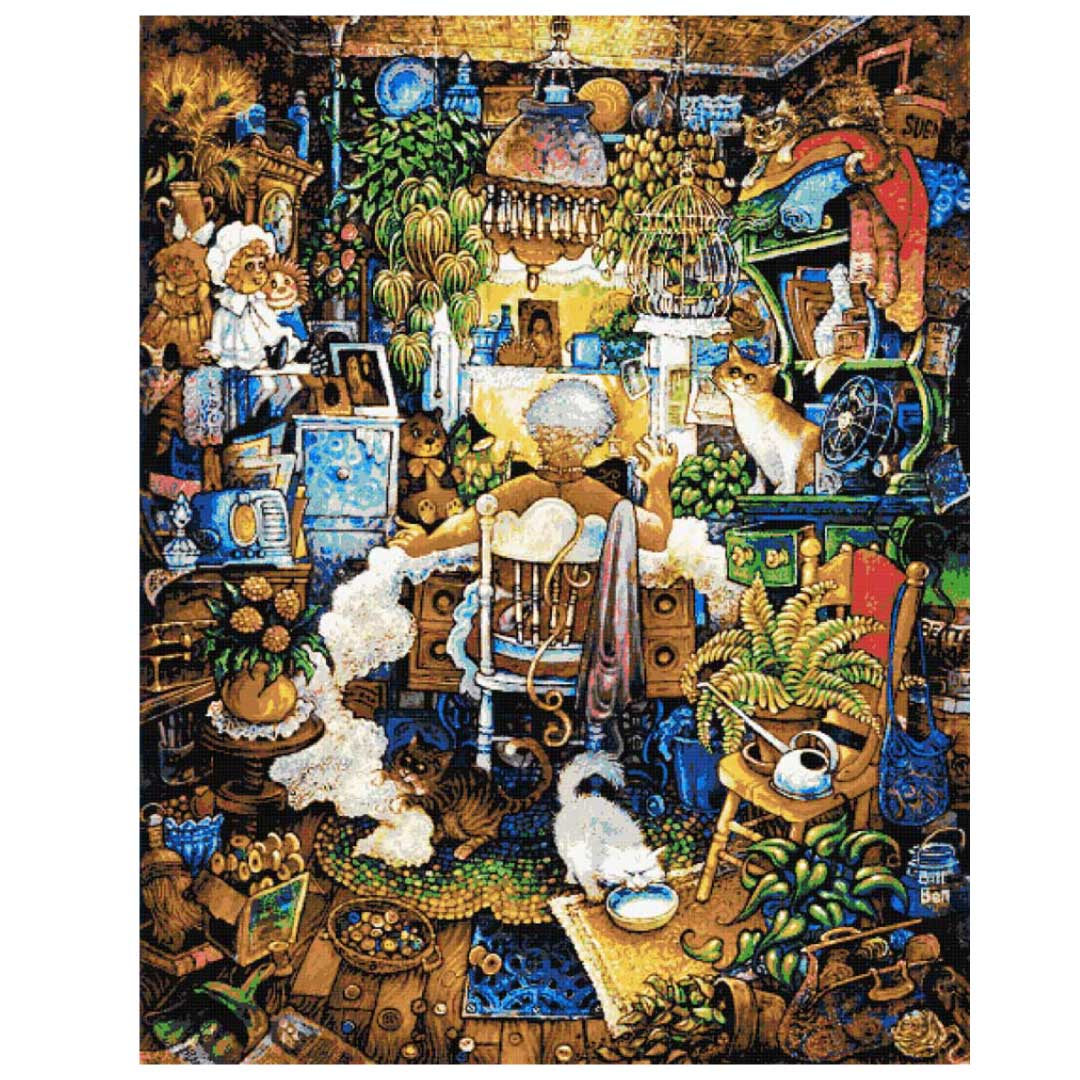 Sewing lady (v2) full coverage cross stitch kit | Yiotas XStitch