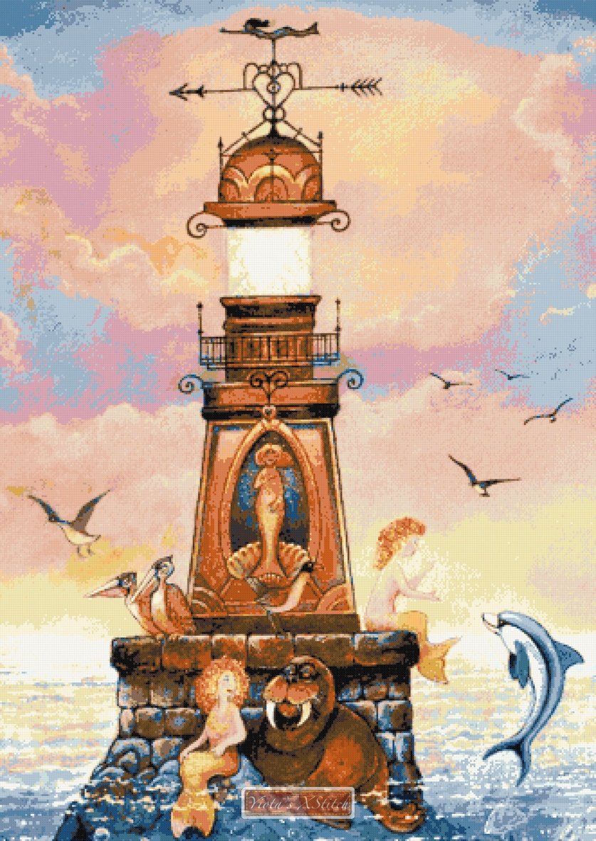 Lighthouse mermaids large cross stitch kit | Yiotas XStitch